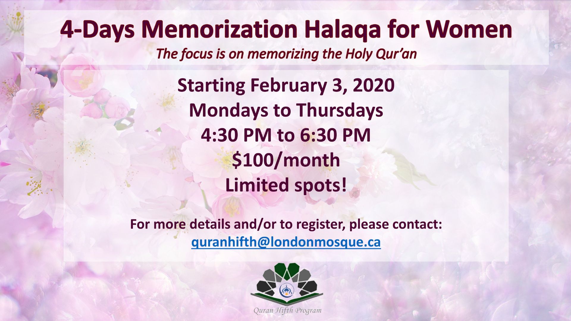 4-Days Memorization Halaqa for Women | London Muslim Mosque
